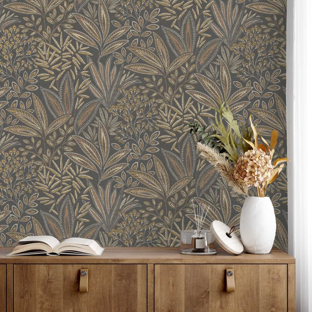 Crown Sahara Leaf Deep Mocha Wallpaper
